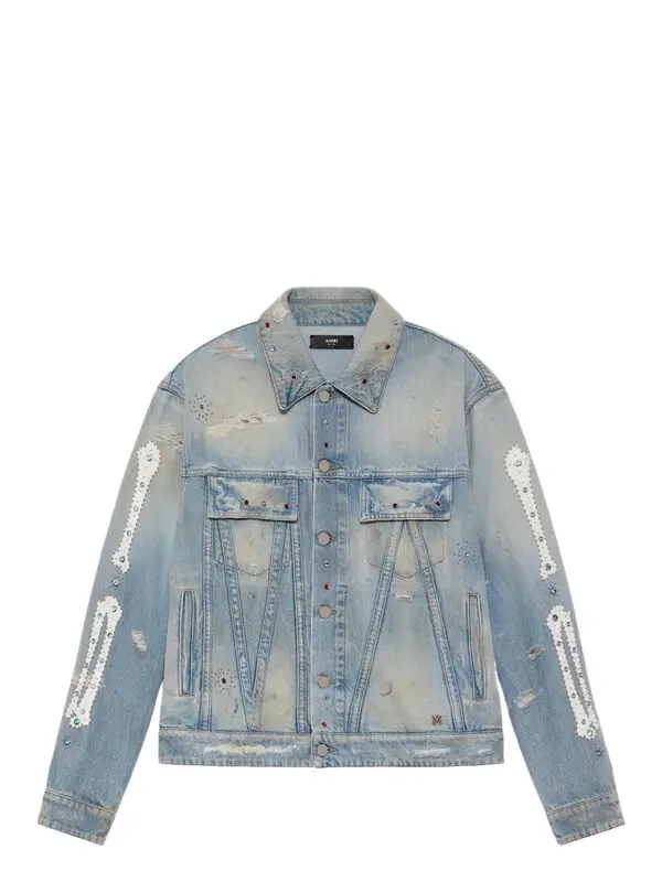 Amiri Studded Distressed Denim Jacket - Gray