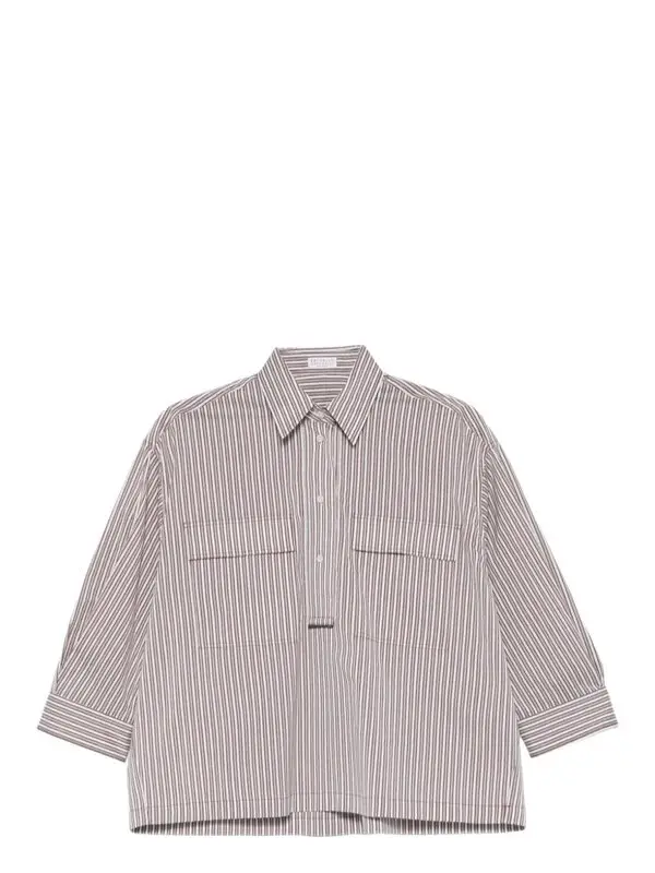 Brunello Cucinelli Striped Shirt With Pockets - Gray