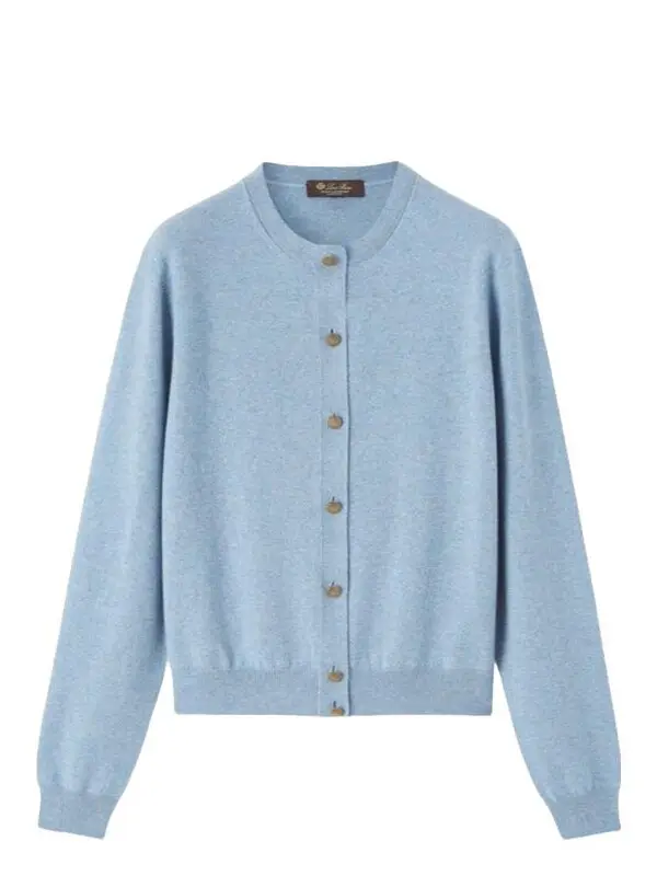 Loro Piana Ribbed Crewneck Cardigan - Airy Sky Melange