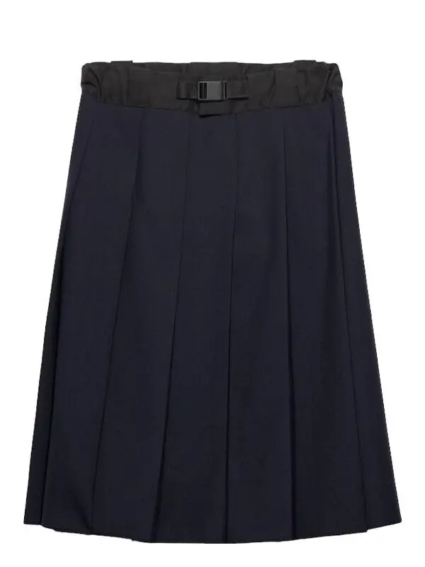 Prada Pleated Belted Midi Skirt - Navy Blue
