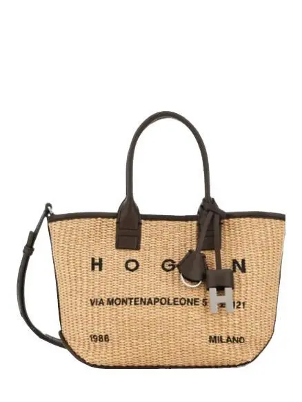 Hogan Script Mini Shopping Bag - Brown, Ivory.