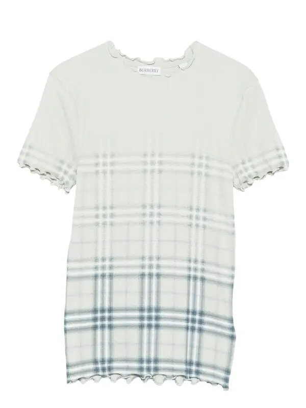 Burberry Checkered Knit T-shirt With Ruffle Trim - White