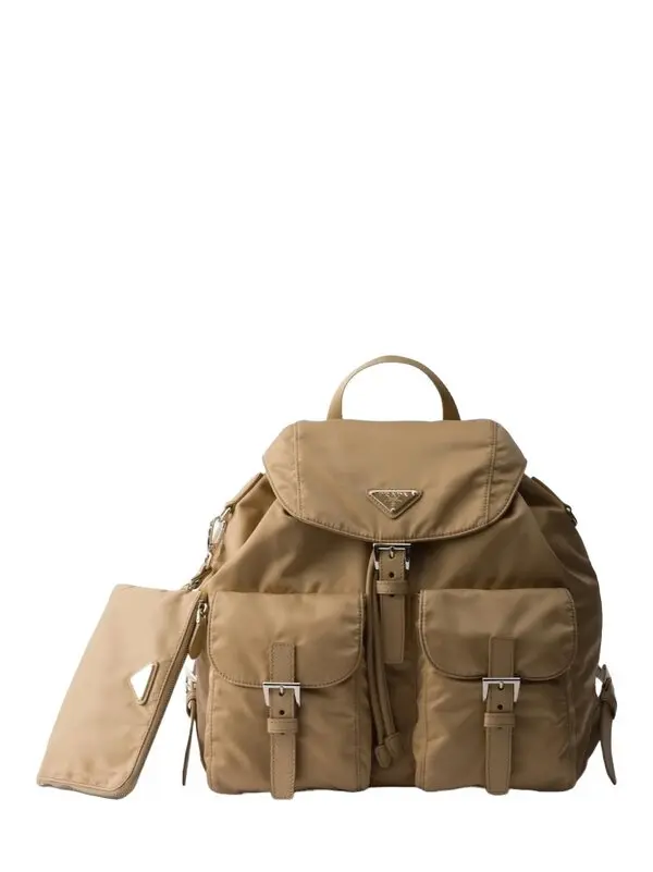 Prada Medium Re-nylon Backpack With Saffiano Leather Details - Camel Brown