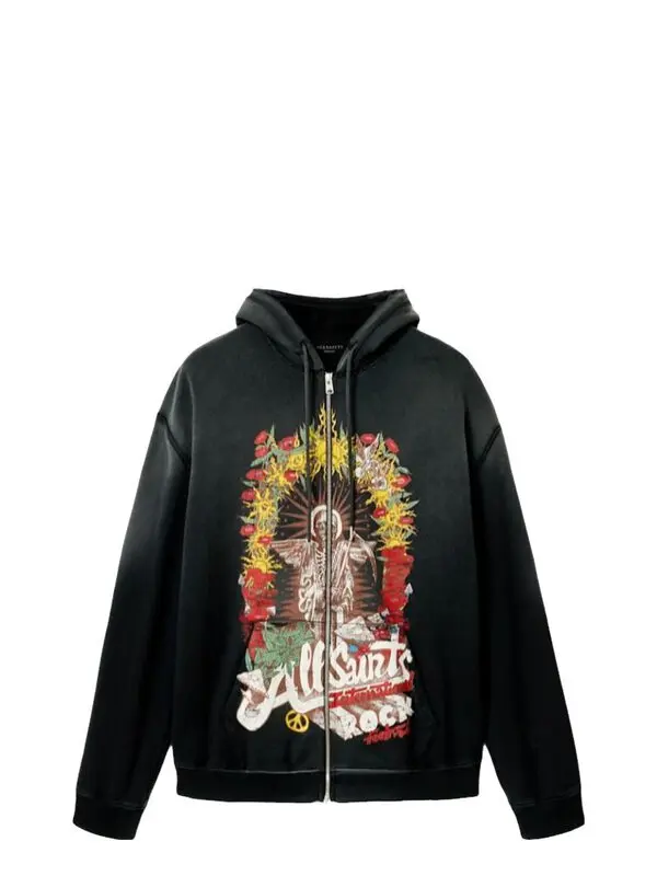ALLSAINTS Roque Zip Up Graphic Hoodie - Water-washed Black