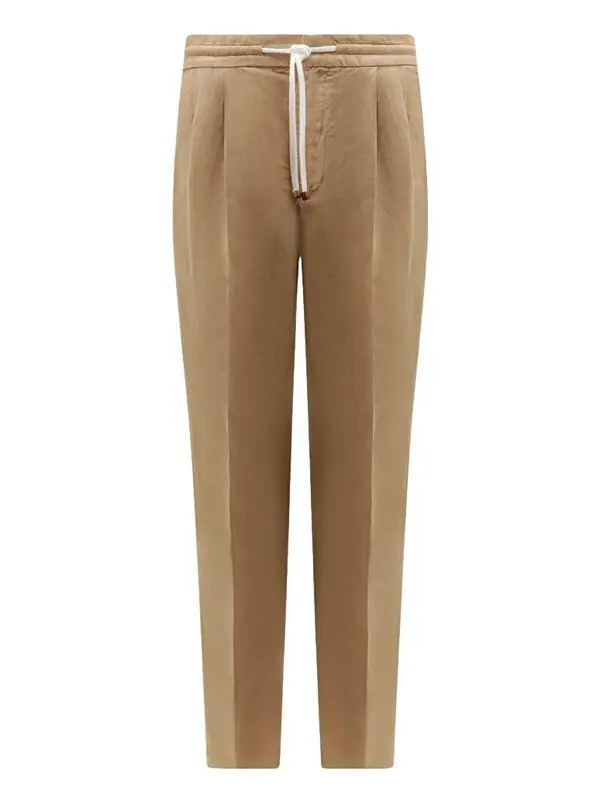 Brunello Cucinelli Mid-rise Tapered-leg Trousers With Drawstring Belt - Brown