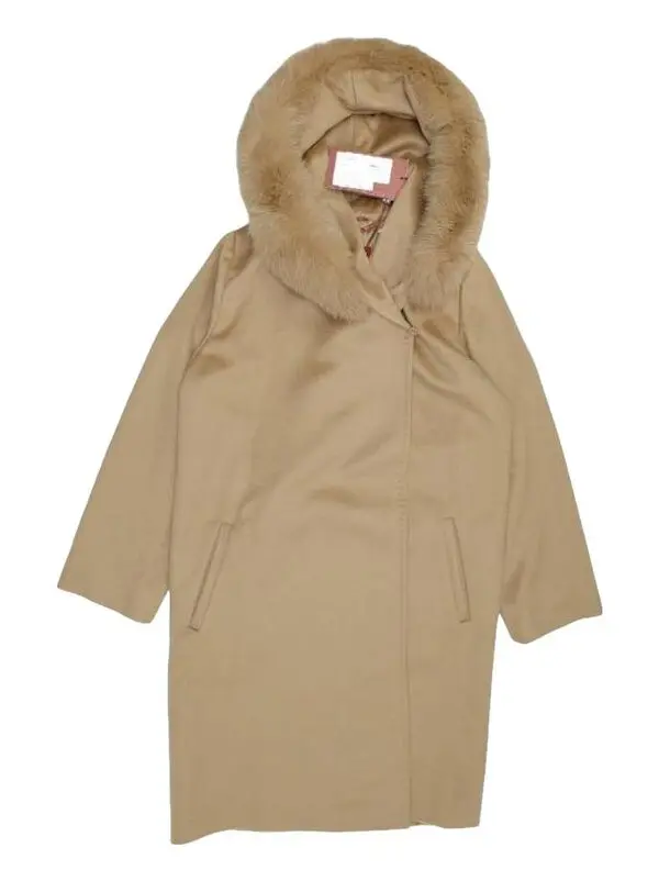 Max Mara Logo Hooded Overcoat - Nude