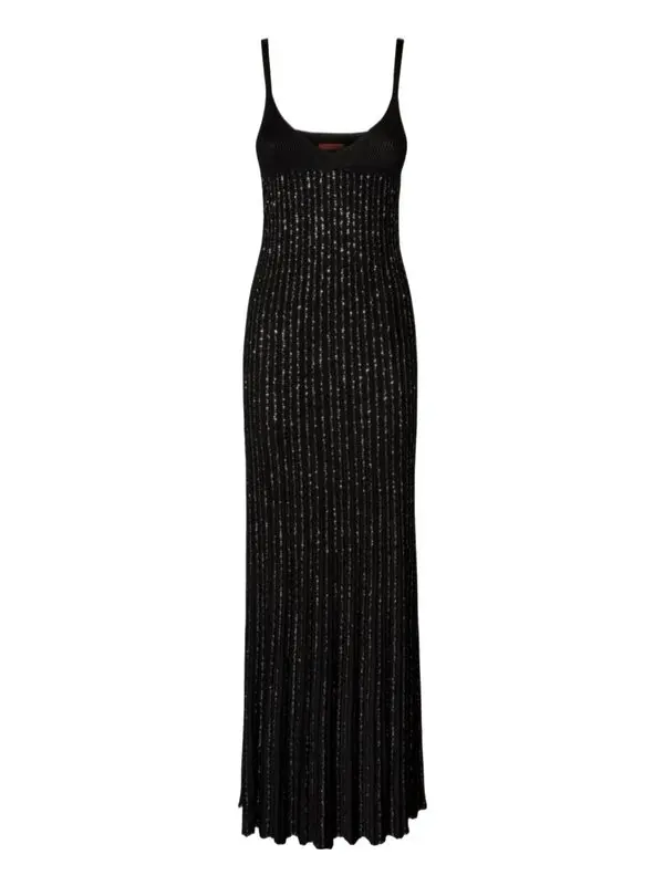 Missoni Sleeveless Sequin Detail Ribbed Knit Dress - Black