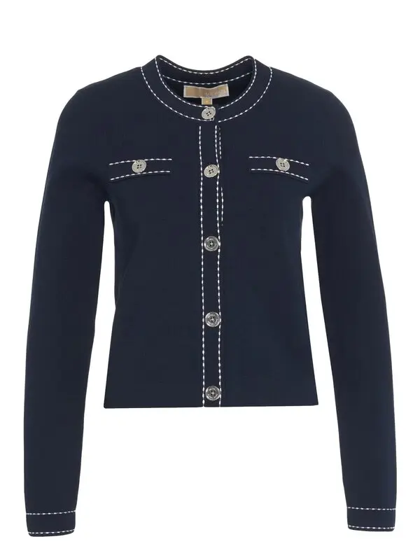 Michael Kors Round Neck Cardigan With Contrast Stitching - Black