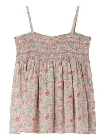 Bonpoint Apolline Smocked And Hand-embroidered Strappy Blouse - Raspberry Flowers