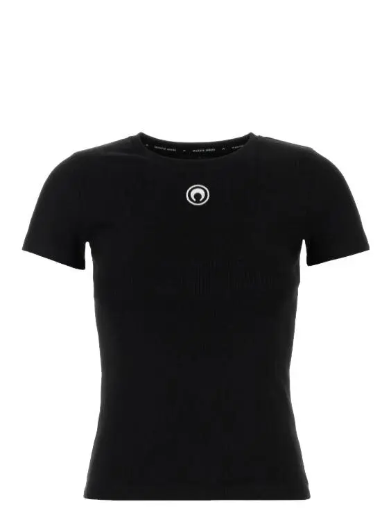 MARINE SERRE Crescent Moon Embroidered Ribbed Crewneck T-shirt - Black
