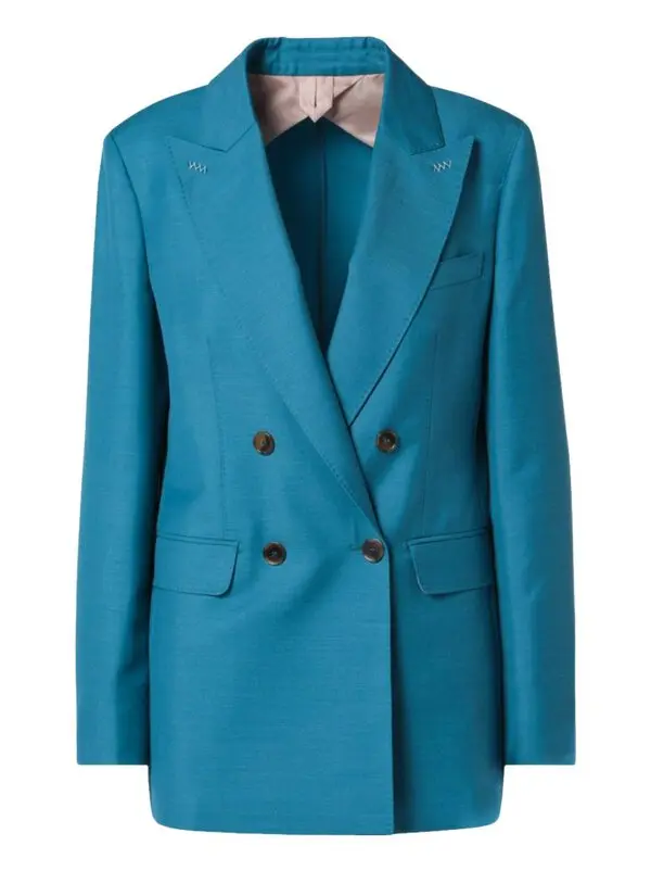 Max Mara Mxmstaffa" Double-breasted Blazer - Turquoise
