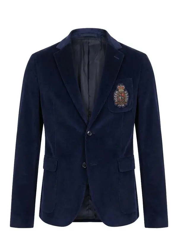Gucci Single-breasted Notched Lapel Suit Coat With Logo Emblem - Blue