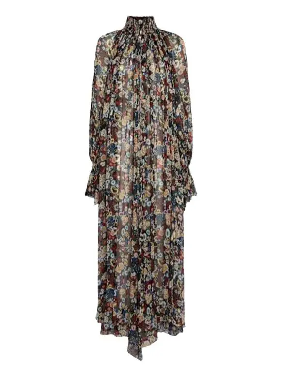 Khaite Edgar Silk Turtleneck Long Dress - Multicolor