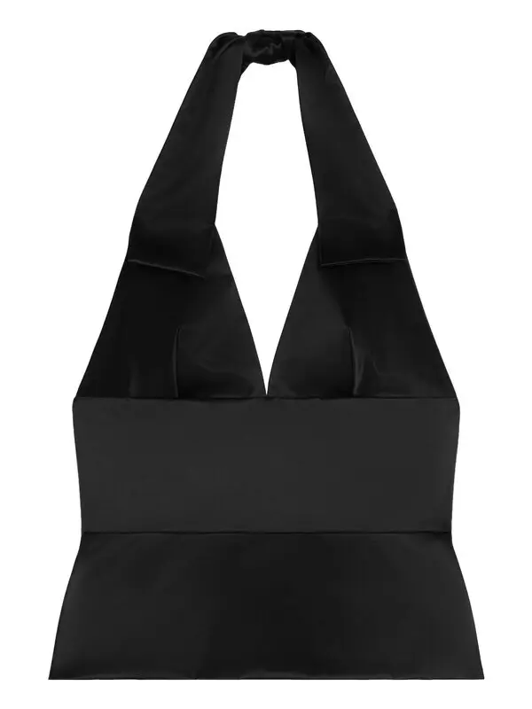 Celine Halter Neck Top In Cotton Poplin - Black