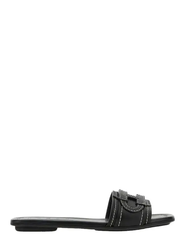 Hogan H Logo Flat Sandals With Contrast Stitching - Black