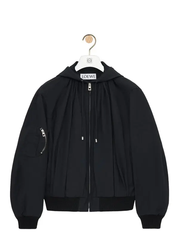 Loewe Pleated Hooded Bomber Jacket - Black