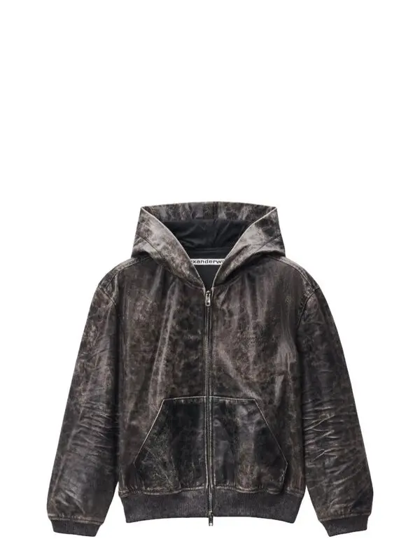 Alexander Wang Distressed Zip-up Hoodie - Stone Black