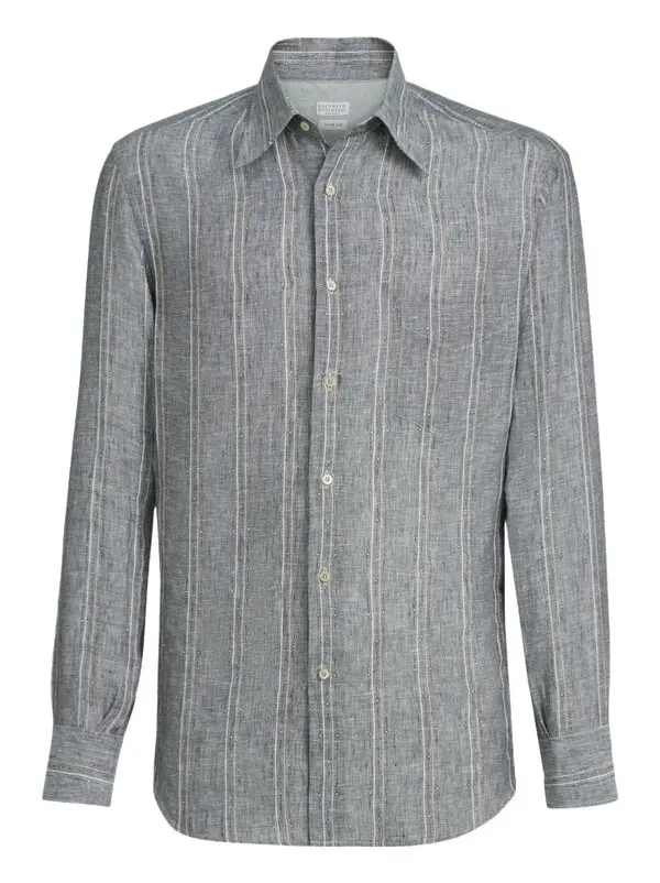 Brunello Cucinelli Striped Long Sleeved Shirt - Grey