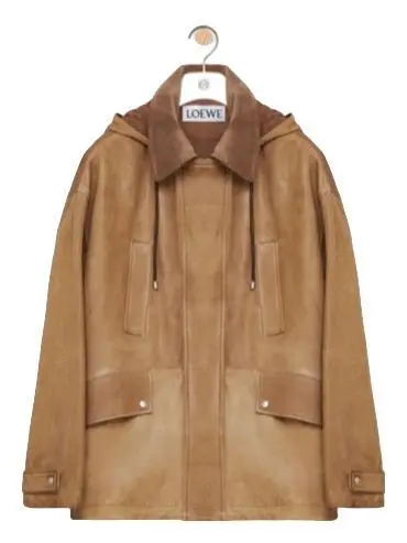 Loewe Short Nappa Lambskin And Cotton Parka - Brown