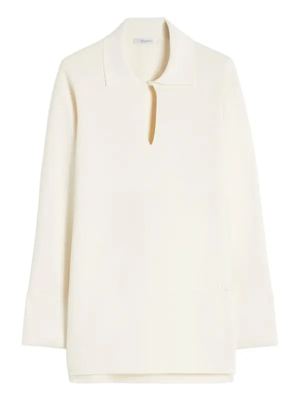 Max Mara Long Sleeve Polo Top With Gold Button Details - Ivory