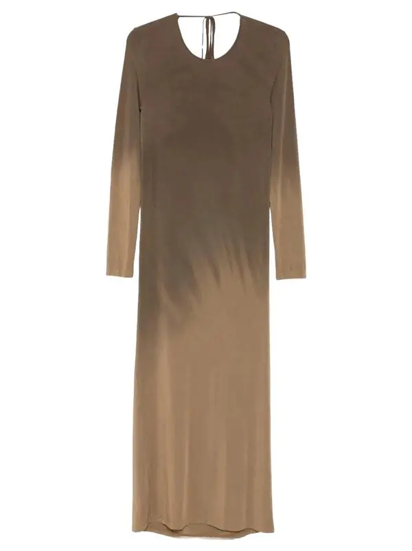 UMA WANG Long-sleeved Tie Back Dress - Olive   Brown