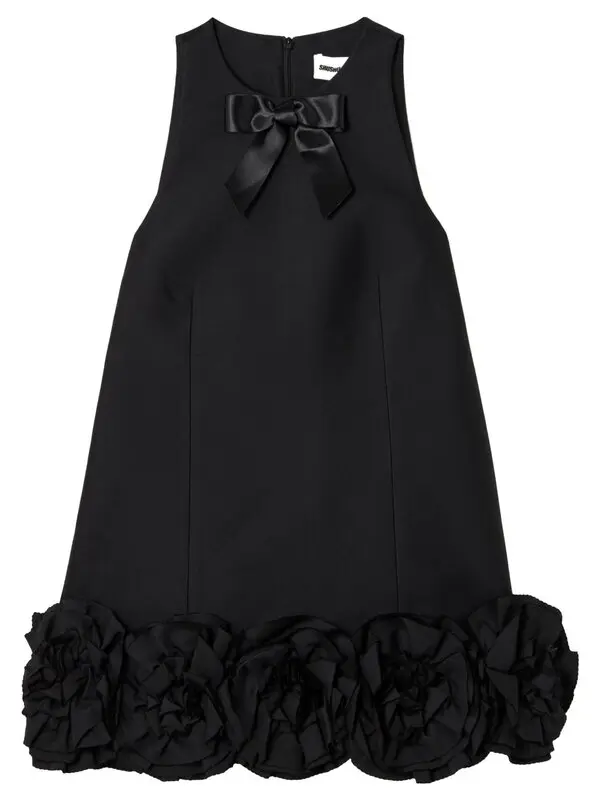 SHUSHU/TONG Sleeveless Dress With Bow And Floral Appliqués - Black