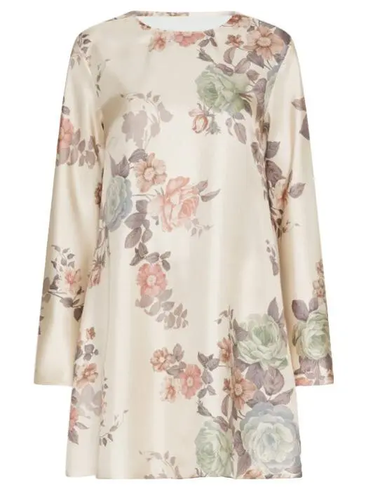 Marella Long-sleeved Flared Silk Twill Dress With Floral Print - Pink