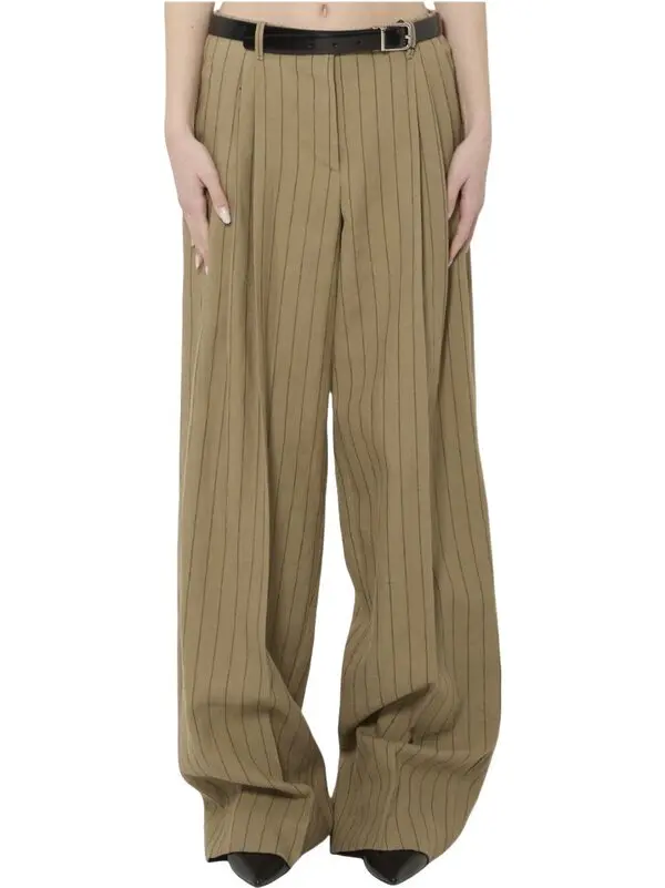 Dolce & Gabbana Belted Pinstriped Wide Leg Trousers - Brown