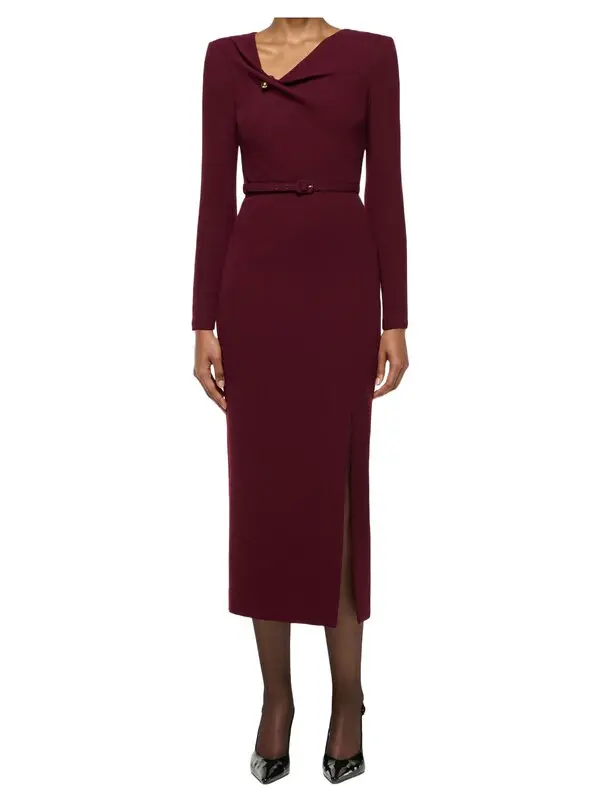 Roland Mouret Asymmetrical Draped Neck Wool Dress - Mulberry