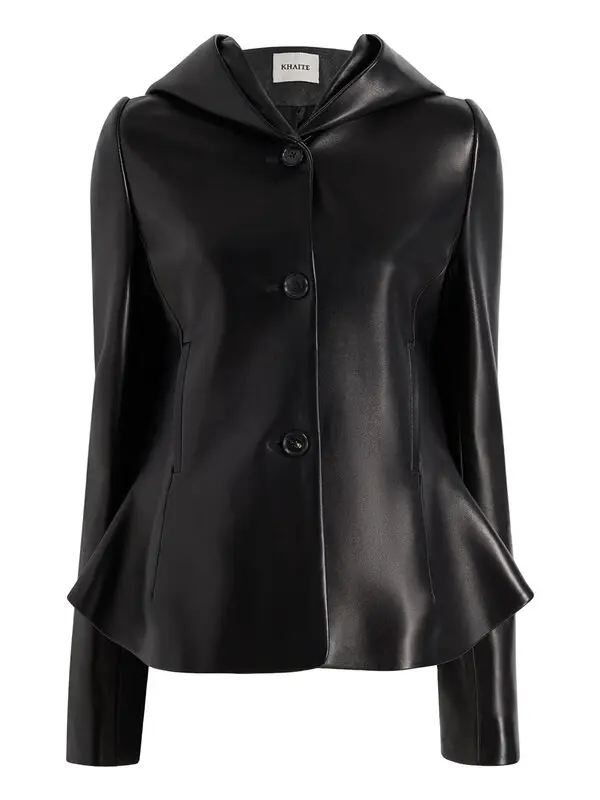Khaite June Hooded Buttoned Jacket - Black