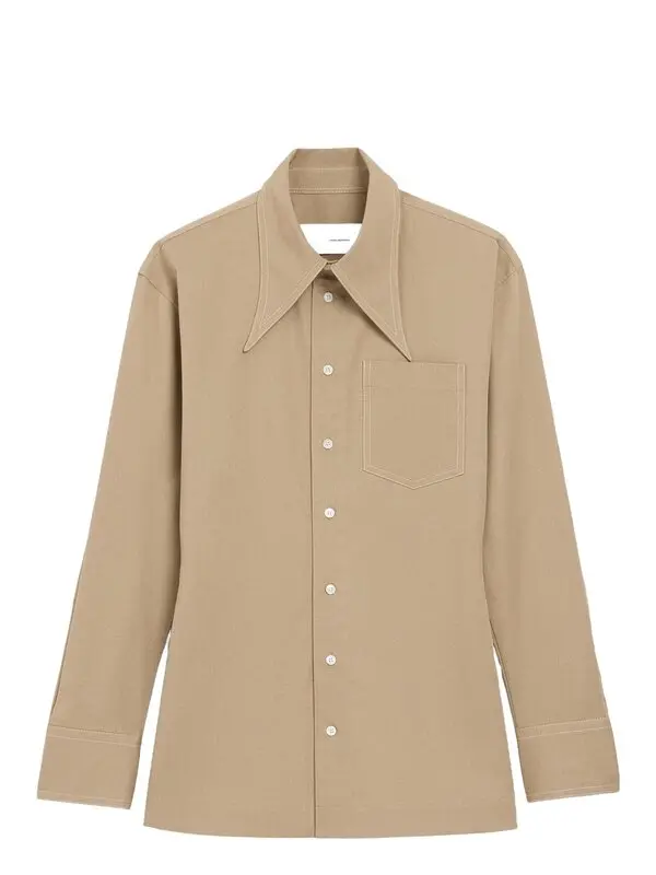 Ami Balloon Sleeve Shirt With Classic Collar - Taupe