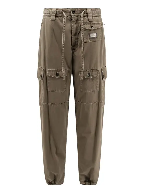 Dolce & Gabbana Cargo Pants With Drawstring And Logo Patch - Brown