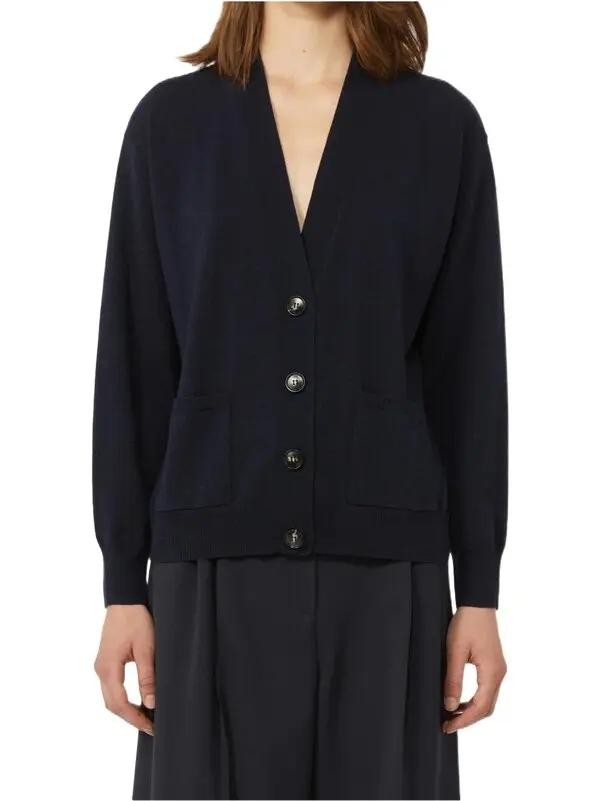 Max Mara Long Sleeve V-neck Button Pocket Cardigan - Black