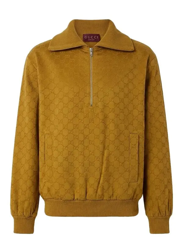 Gucci Gg Jacquard Zip-up Jumper - Beige