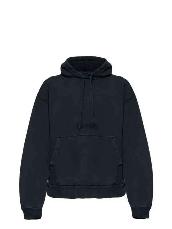 Balenciaga Logo Embroidered Drawstring Hoodie - Black