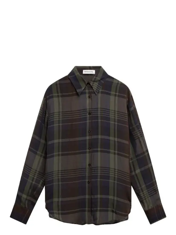THE FRANKIE SHOP Peri Sheer Check Shirt - Navy Tartan