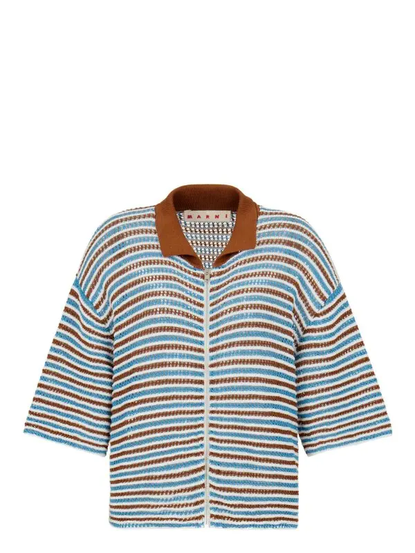 Marni Striped Zip-up Cardigan - Blue