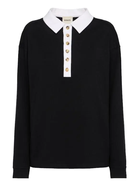Khaite Faithful Silk Jersey Polo Top - Black