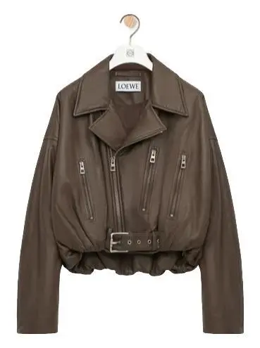 Loewe Biker Jacket In Nappa Lambskin - Khaki Green