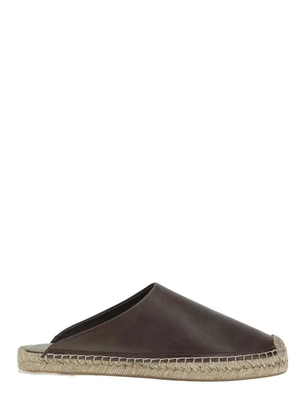 Brunello Cucinelli Round Toe Woven Espadrille Slides - Black