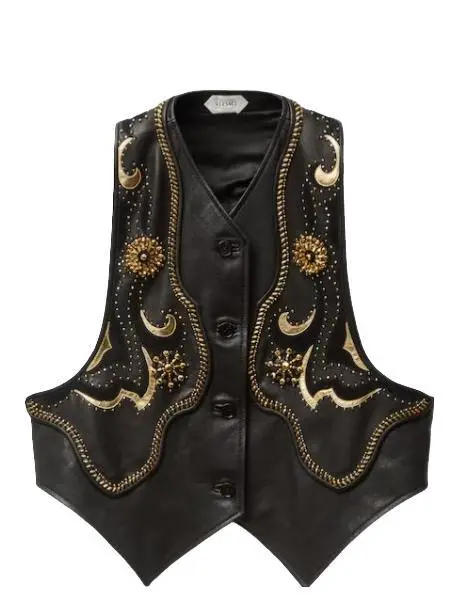 Versace Embellished Leather Waistcoat - Black