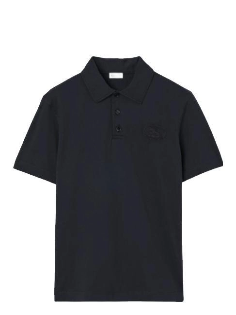 Burberry Logo Embroidered Short Sleeved Polo Shirt - Navy