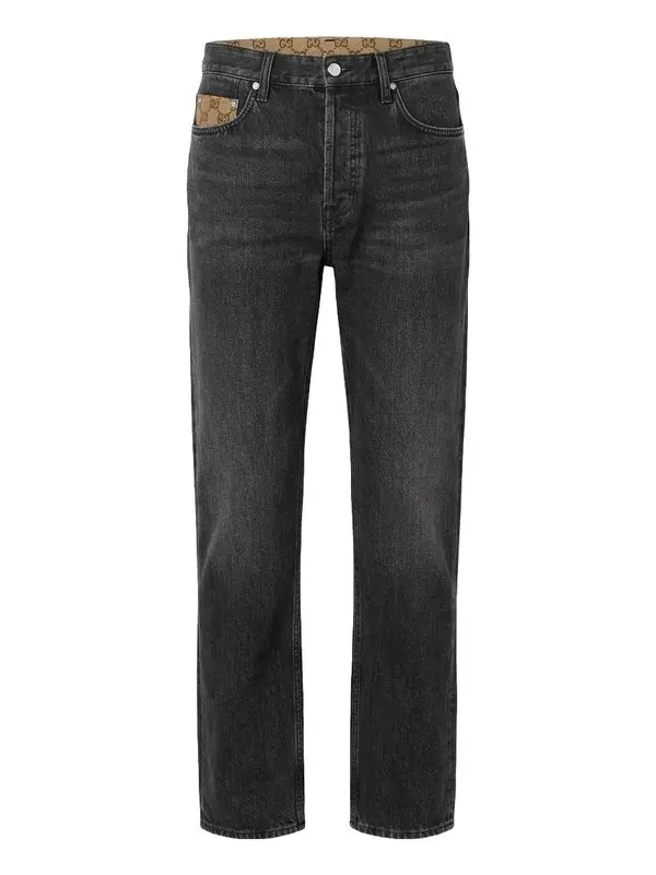 Gucci Washed Denim Jeans With Monogram Detail - Black