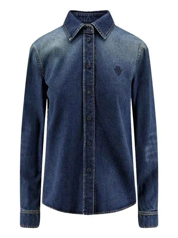 Gucci Embroidered Long-sleeve Denim Shirt - Blue