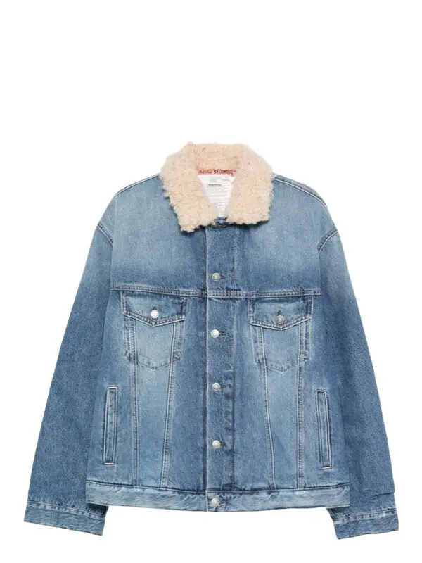 Acne Studios Long Sleeve Denim Jacket With Wool Collar - Blue