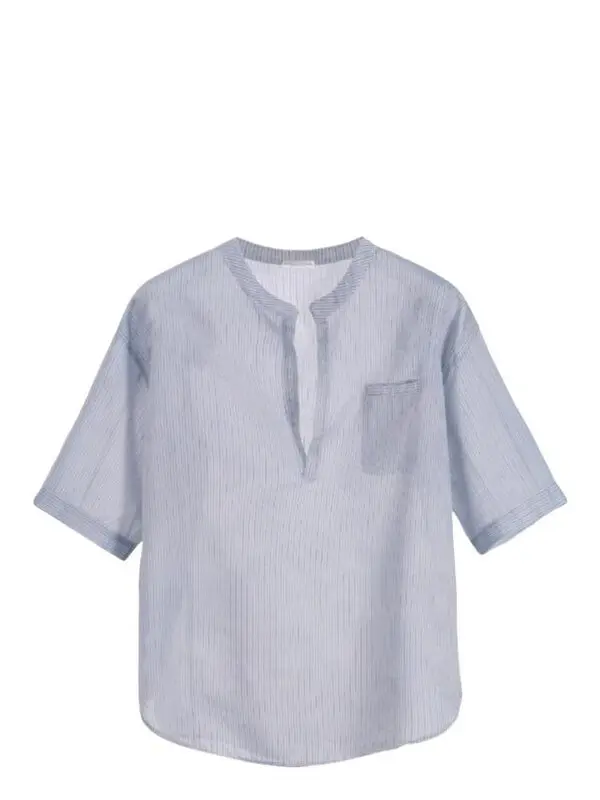 ROBERTO COLLINA Striped V-neck Blouse - Gray