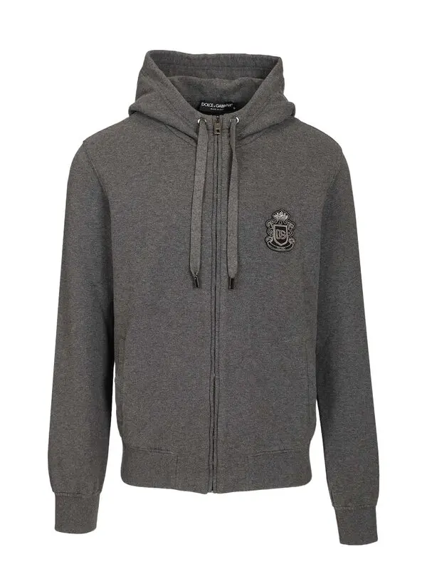 Dolce & Gabbana Heraldic Patch Drawstring Hoodie - Grey