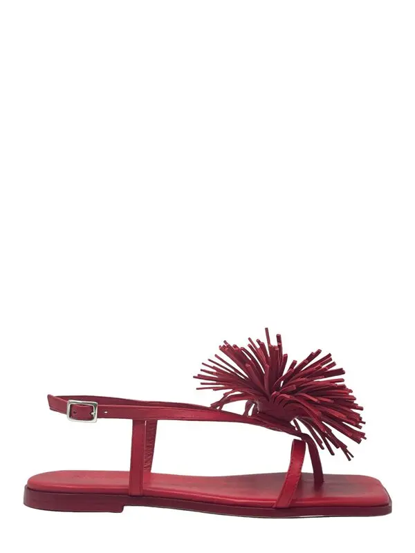 VIC MATIE Square Open Toe Fringed Thong Sandals - Red