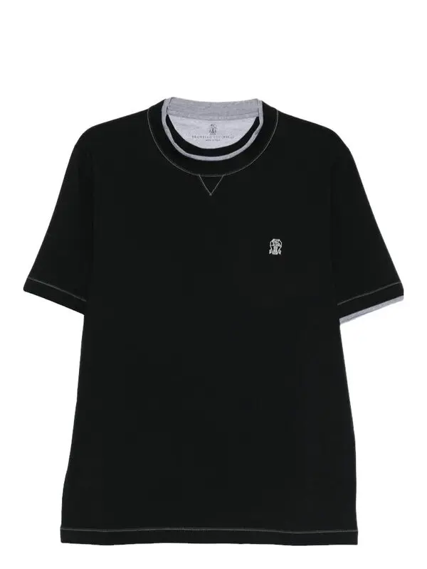 Brunello Cucinelli Logo Embroidered Layered T-shirt - Black