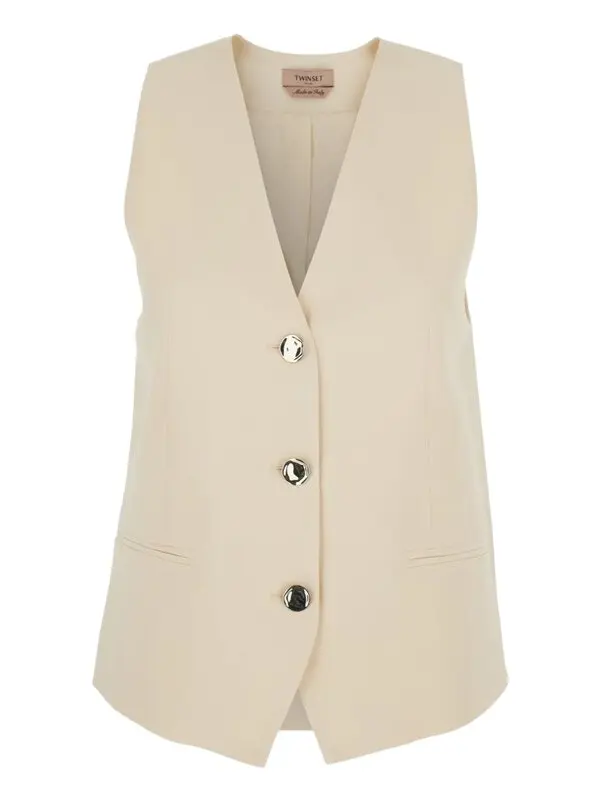 TWINSET Buttoned V-neck Gilet Jacket - Nude